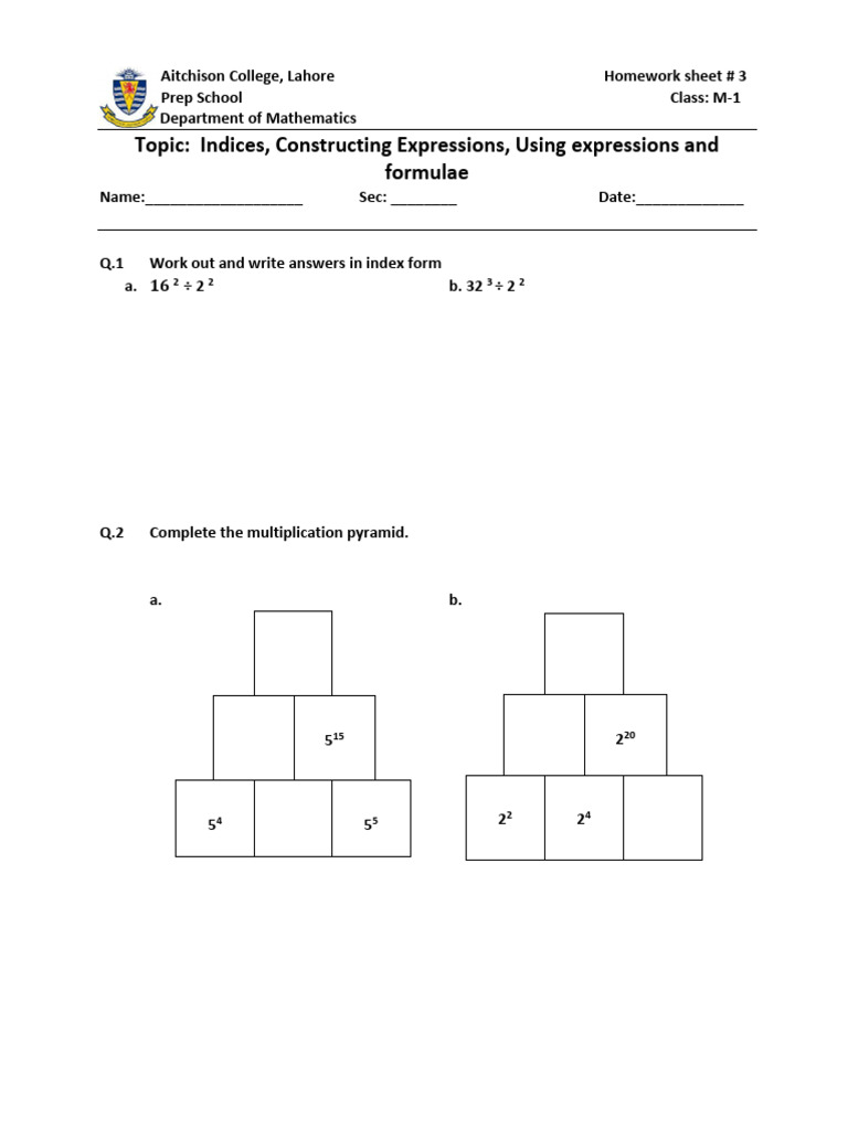 M1 Week 3 Worksheet 3 (Expression, Equations and Formulae) SFZ | PDF