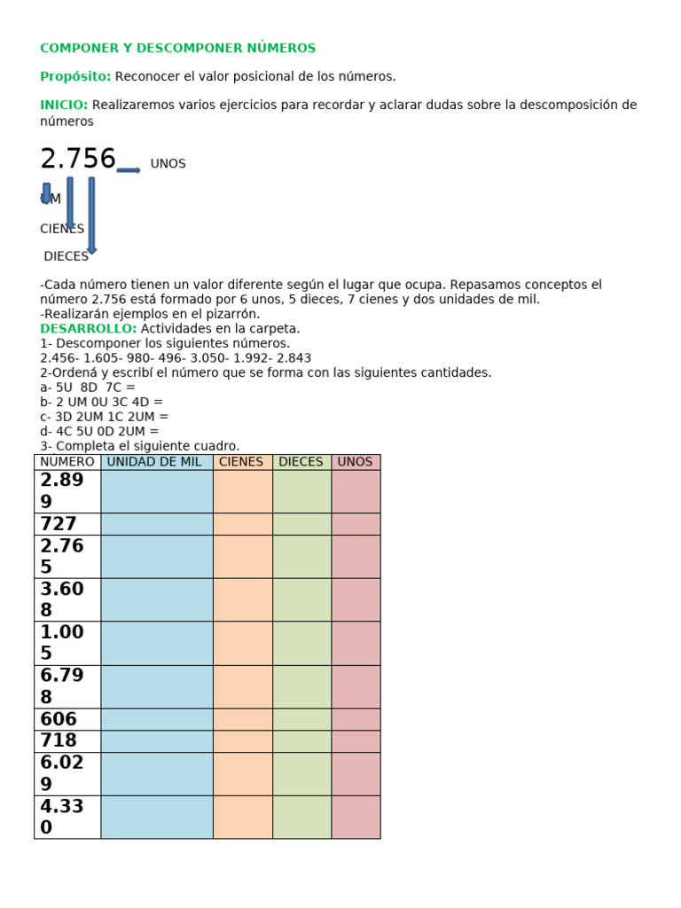 Componer y Descomponer Números | PDF