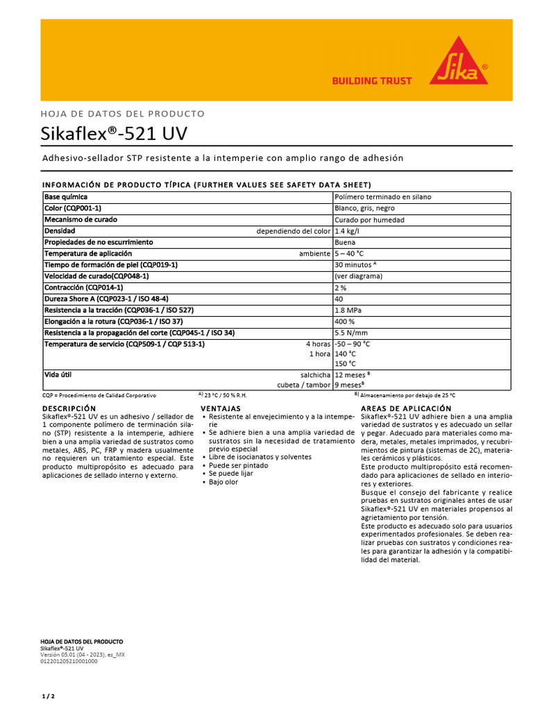 Sikaflex - 521 Uv | PDF | Agua | Materiales