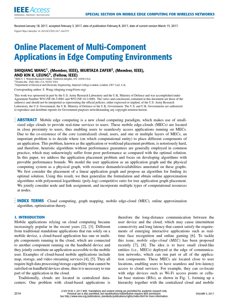 Online Placement of Multi-Component Applications in Edge Computing Environments | PDF | Cloud ...