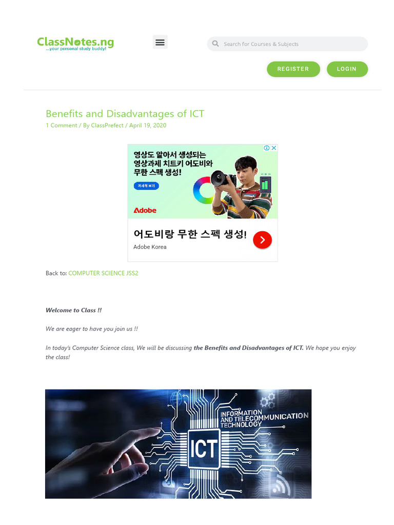Classnotes NG Lesson Benefits and Disadvantages of Ict Computer Science ...