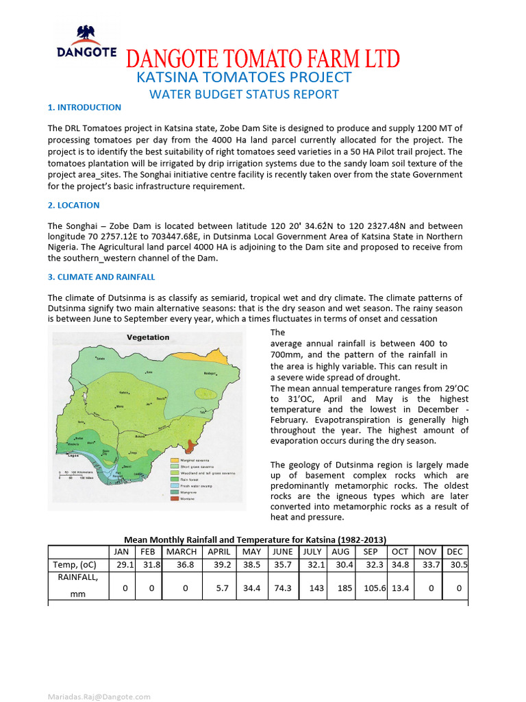 ZOBE DAM - WATER PLAN TOMATO COMMERCIAL FARMING | PDF | Climate | Dam