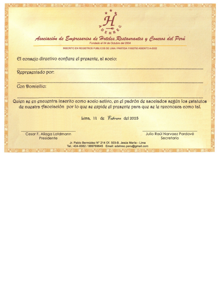 Certificado Asociacion 2025 Mauro | PDF