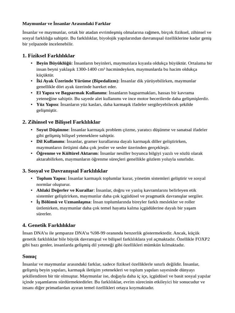 Maymun Ve Insan Farkı | PDF