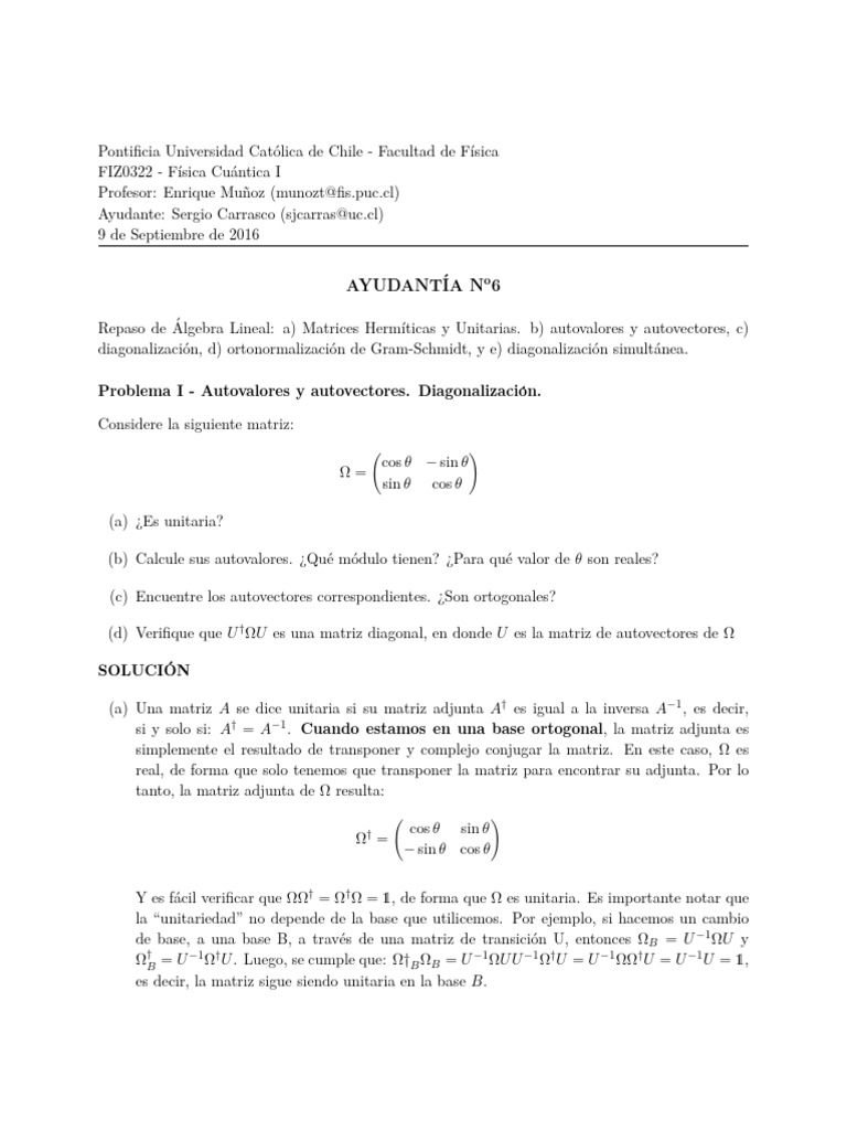Repaso de Álgebra Lineal en Física Cuántica | PDF | Valores propios y ...