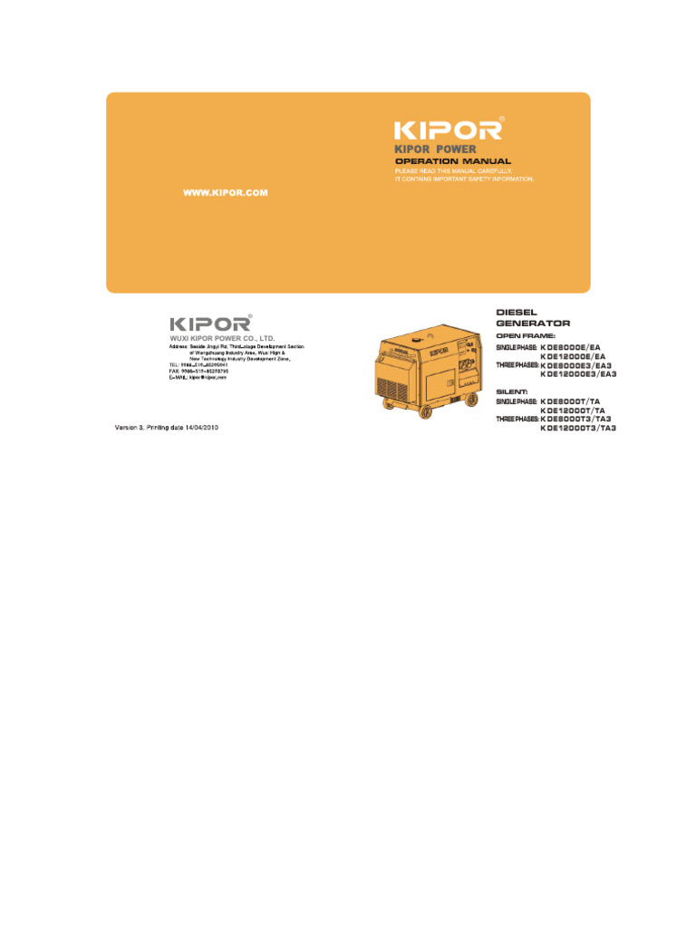 Aggregaatti-Kipor-KDE12000TA3-6438014072531 | PDF | Electric Generator | Electrical Engineering