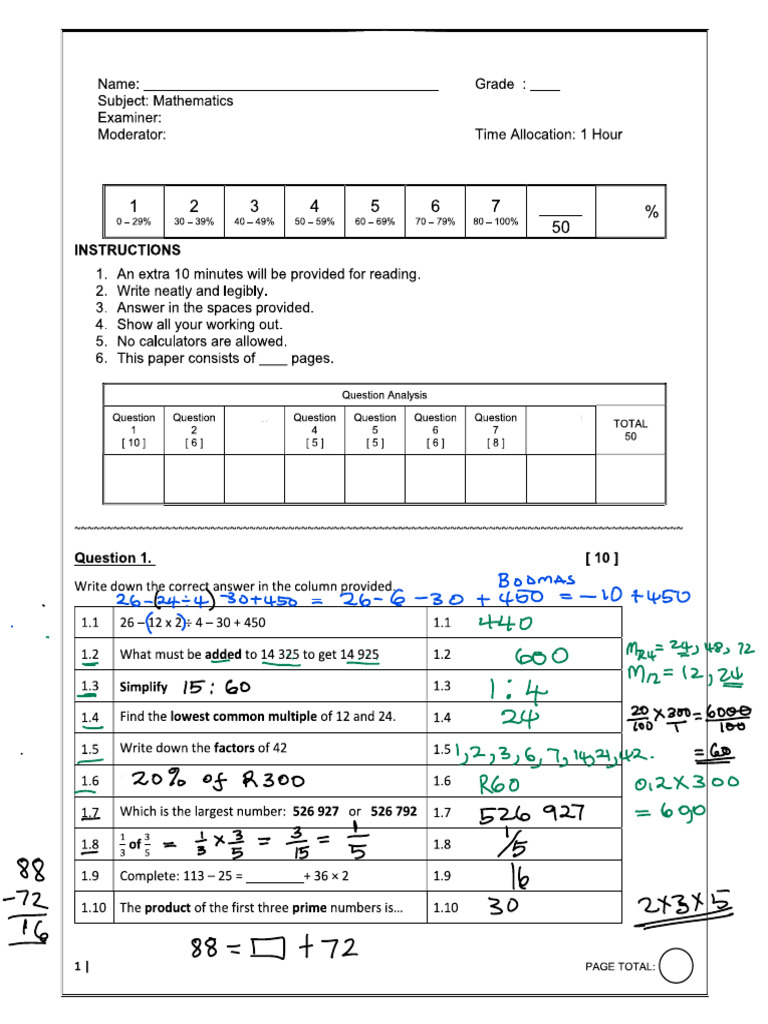 Grade 7 Revision Revision | PDF