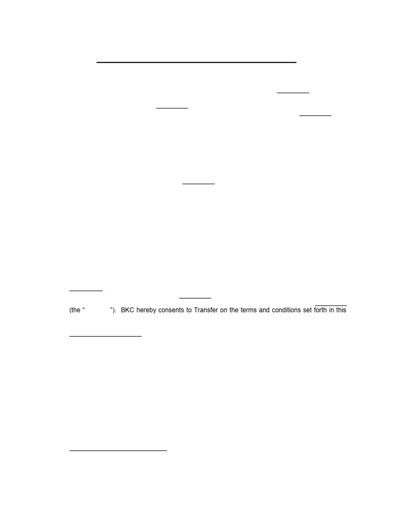 Form of Conditional Consent To Transfer of Equity Interests - BKC LAC ...