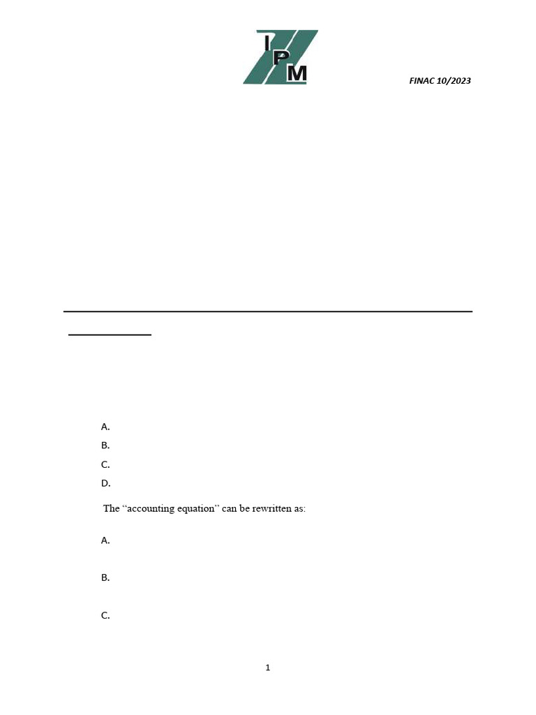 Financial Accounting Exam October 2023 | PDF | Debits And Credits ...