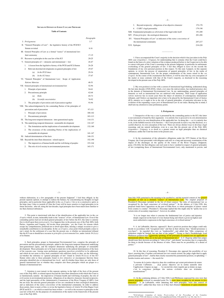Pulp Mills Case - Separate Opinion of Judge Cancado Trindade | Download ...