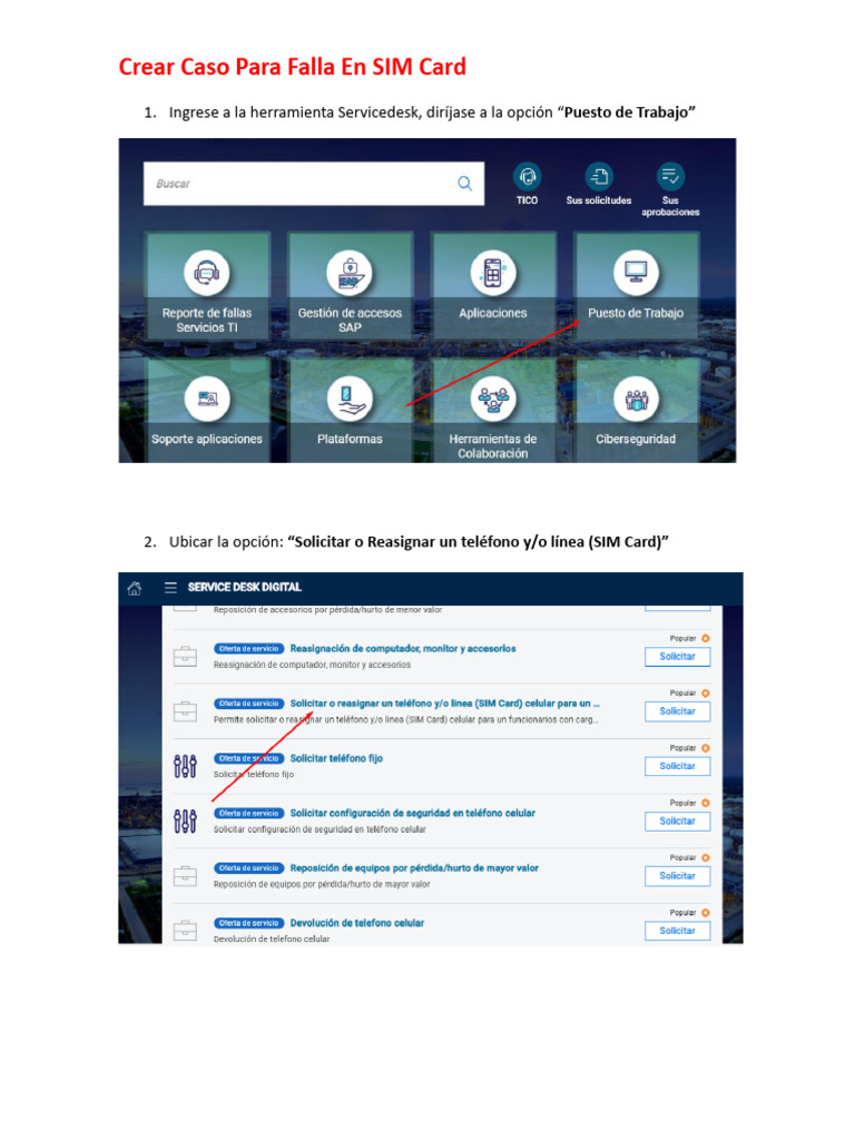 Crear Caso Falla SIM Card | PDF