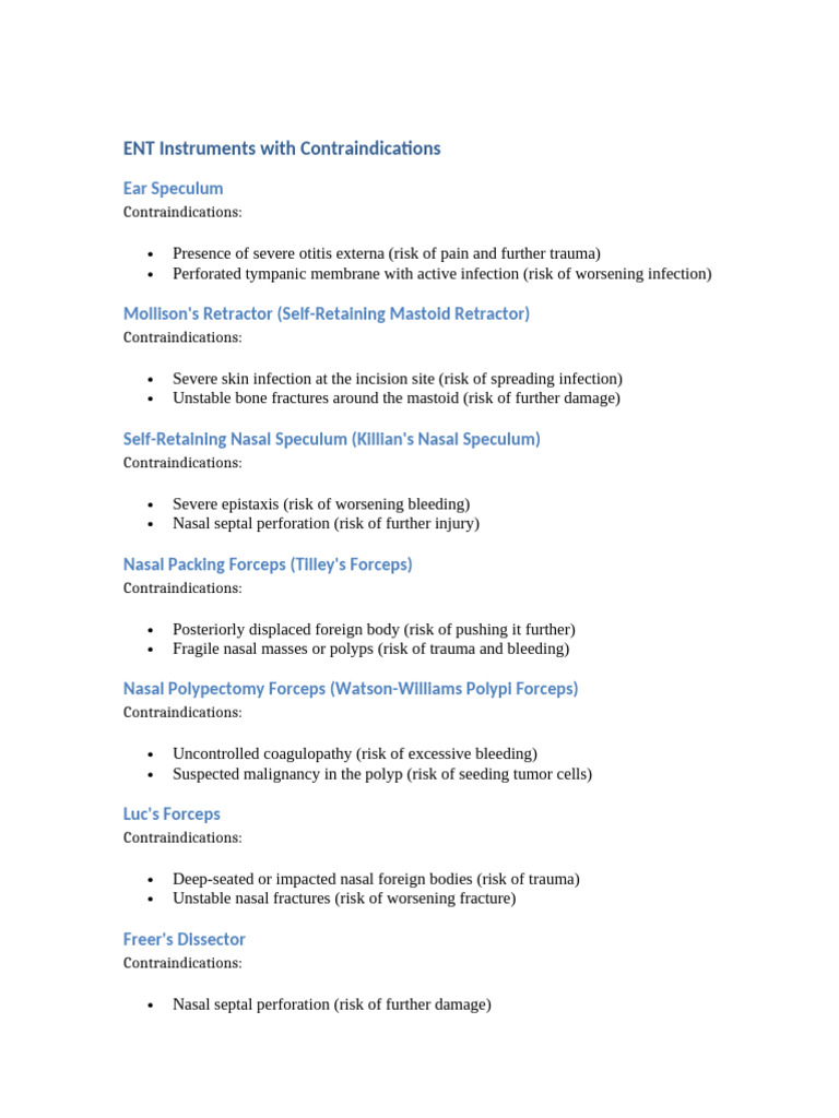 ENT Instruments Contraindications | PDF | Medical Specialties ...