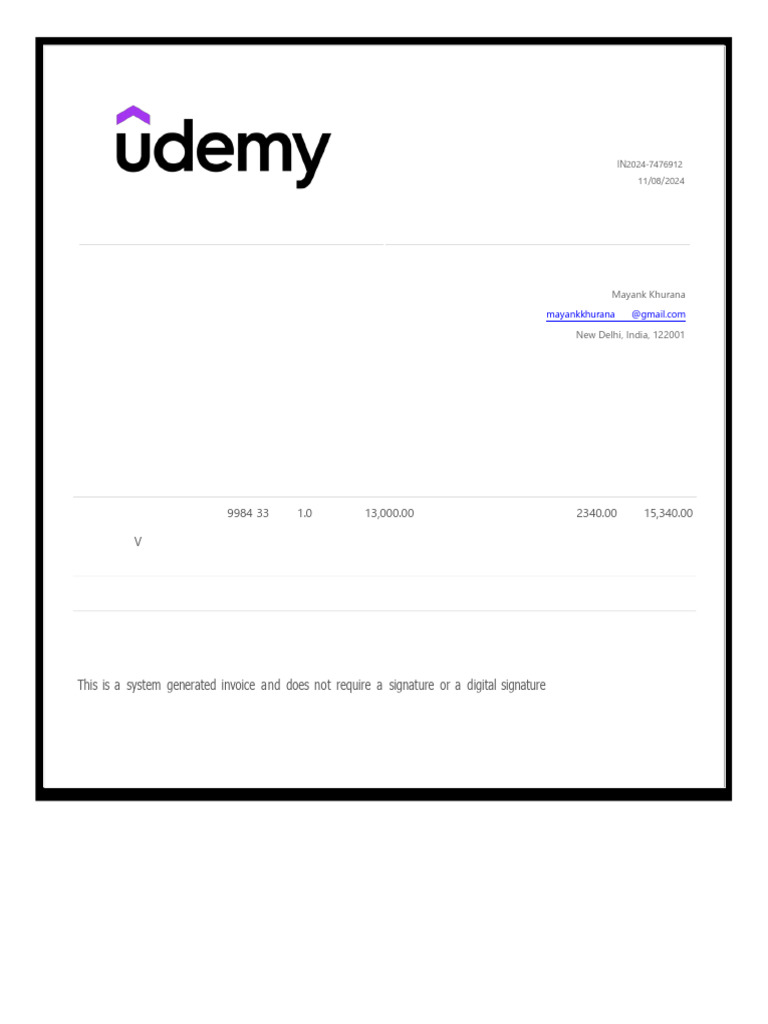 Udemy Invoice for Mayank Khurana | PDF
