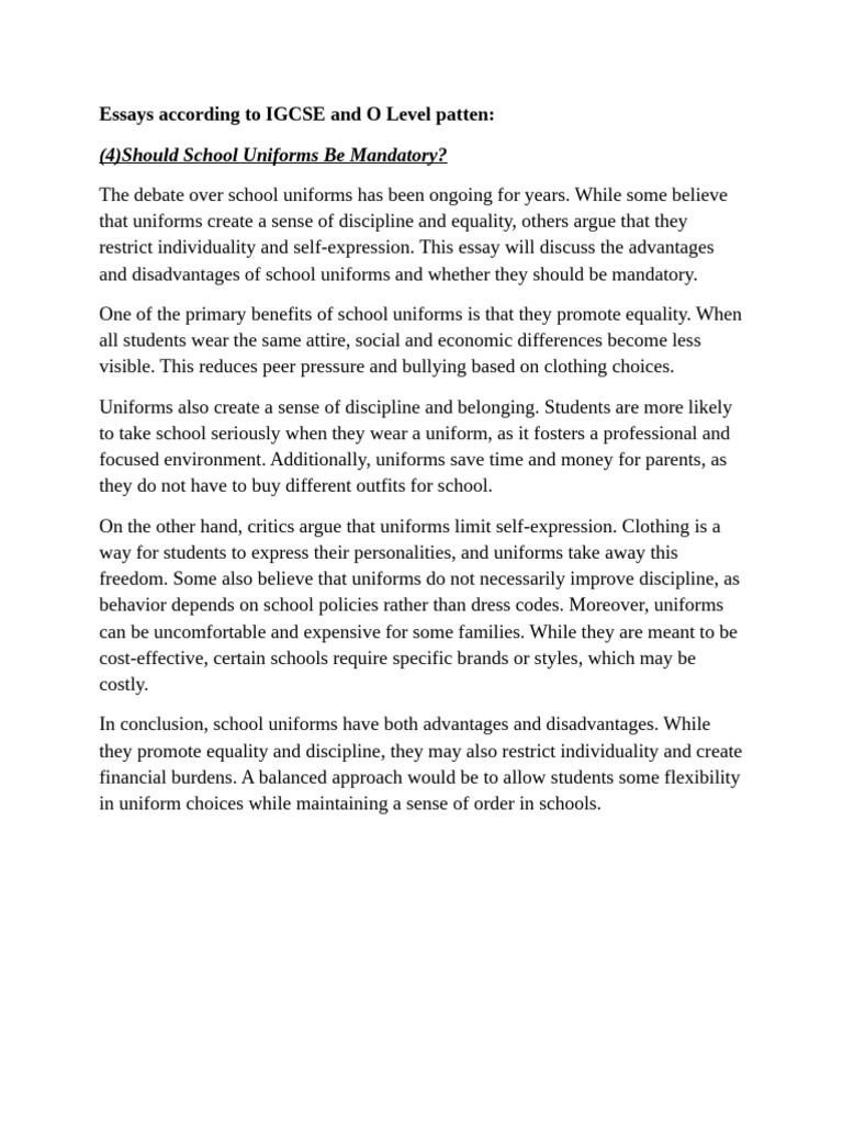 Should School Uniforms Be Mandatory? | PDF