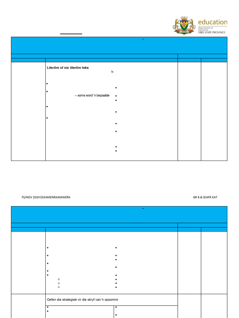 AFAL Gr 8-9 Nov 2024 Exam Framework | PDF