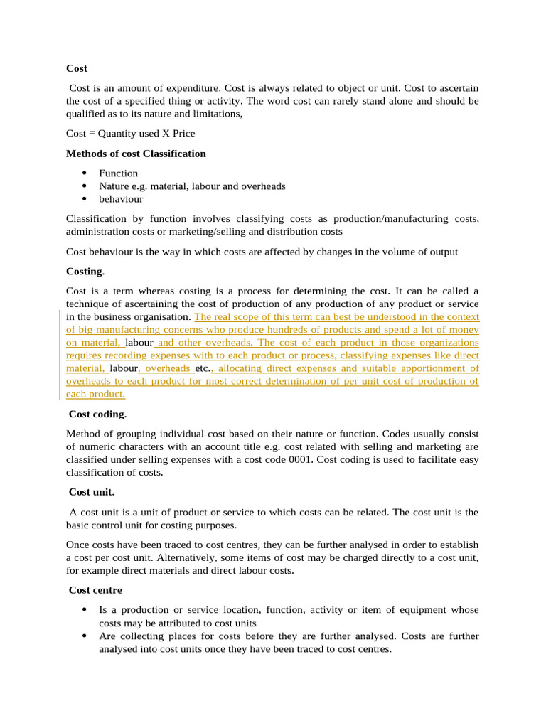 Costing notes | PDF | Opportunity Cost | Cost