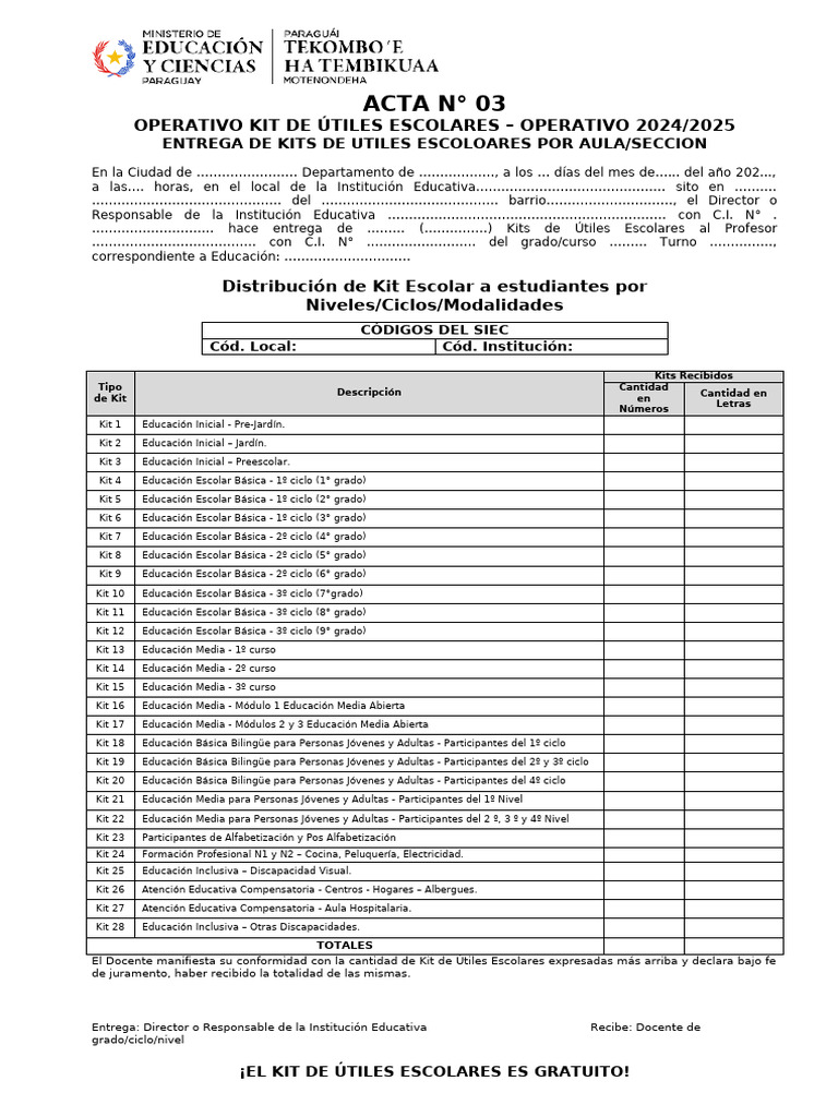 Acta 03 Kue 2025 | PDF | Educación de la primera infancia | Educación Secundaria