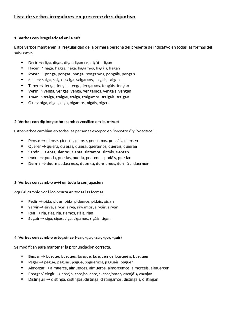 Verbos Irregulares en Subjuntivo | PDF | Verbo