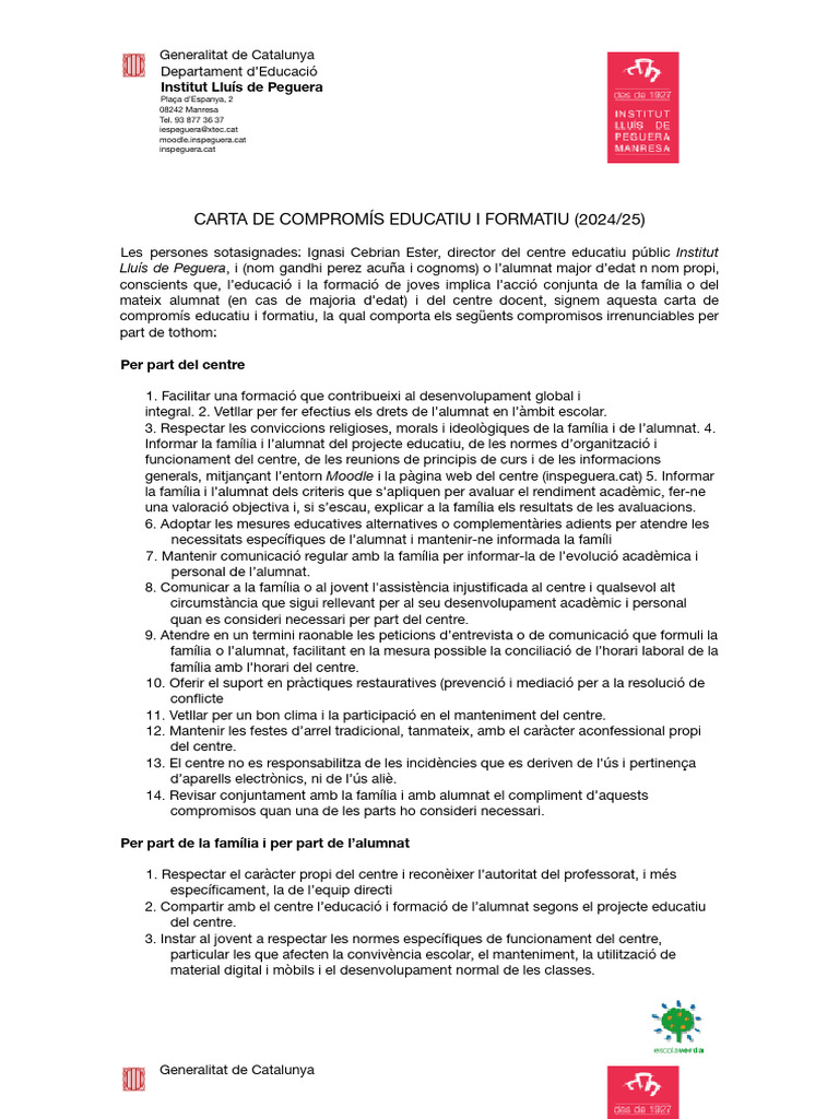01. Carta de compromís 24_25 | PDF