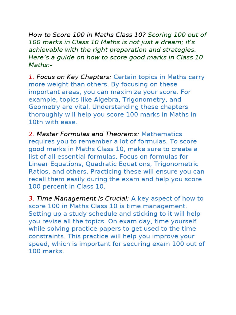 How to Score 100 in Maths Class 10 | PDF | Mathematics | Trigonometry