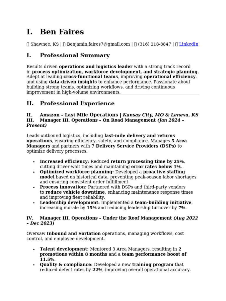 Operations & Logistics Leader Resume | PDF | Employee Retention | Logistics