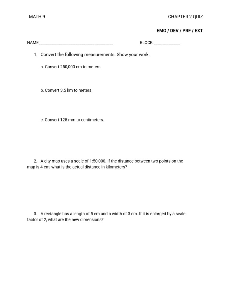 Math 9 Chapter 2 Quiz on Measurements | PDF