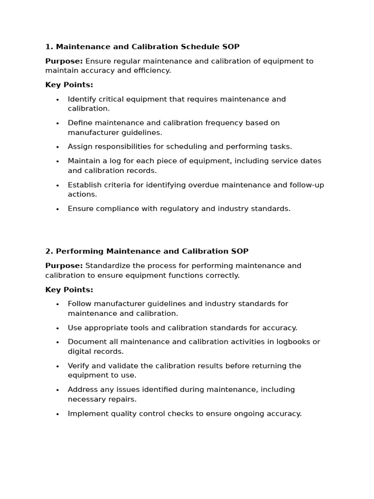 Equipment Maintenance and Calibration SOP | PDF