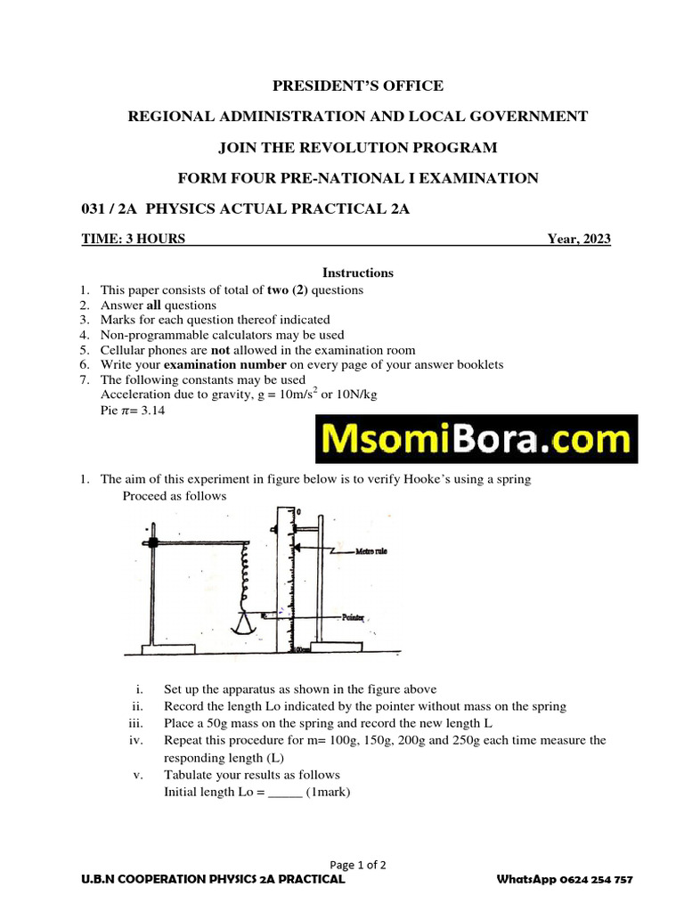 Form Four Physics Practical Exam | PDF | Force | Quantity