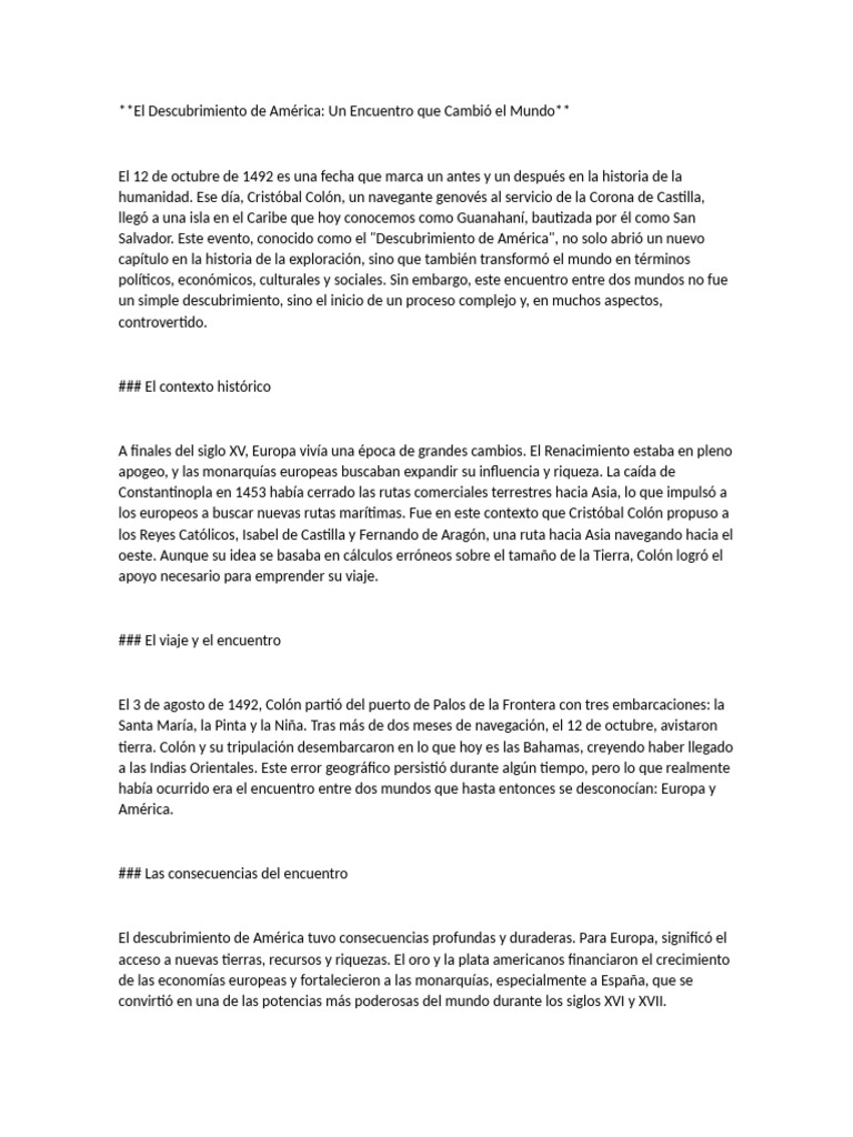 Impacto del Descubrimiento de América | PDF | Cristobal colon