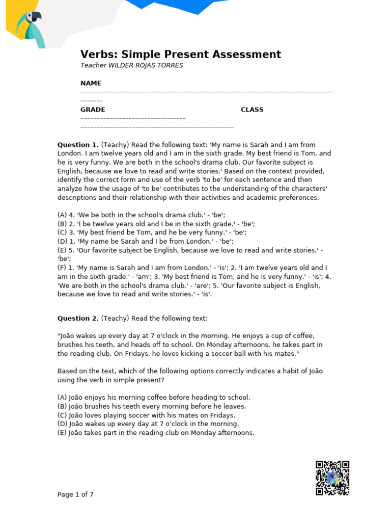Simple Present Verbs Assessment Guide | PDF | Verb | Linguistics
