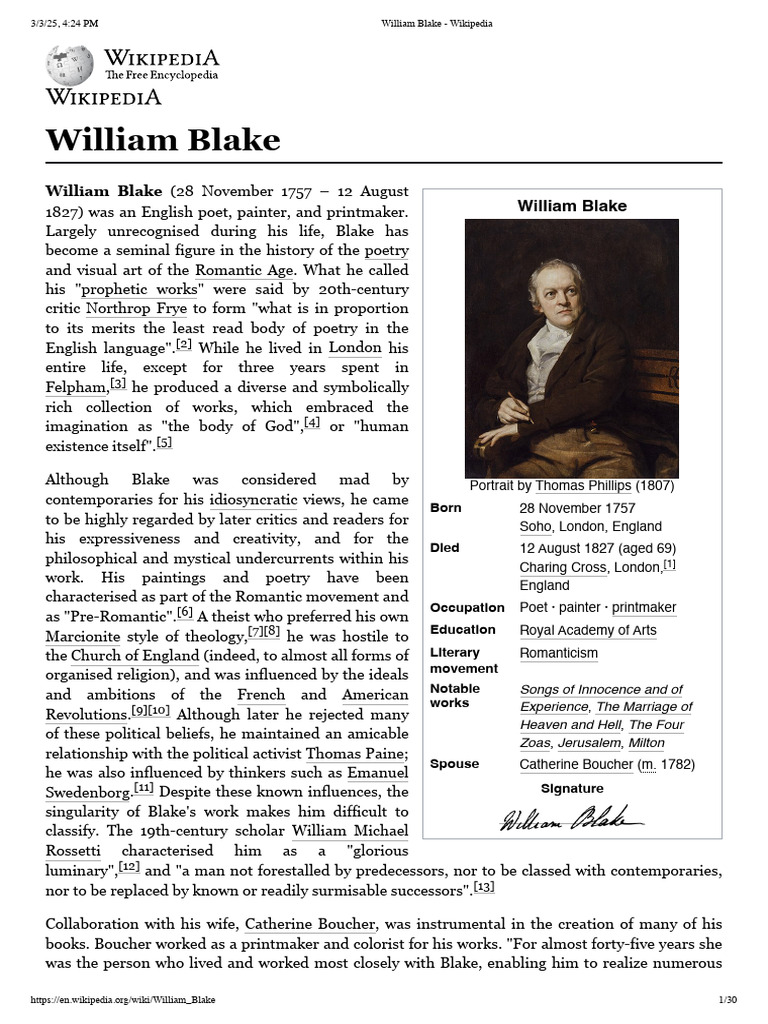 William Blake - Wikipedia | PDF | William Blake
