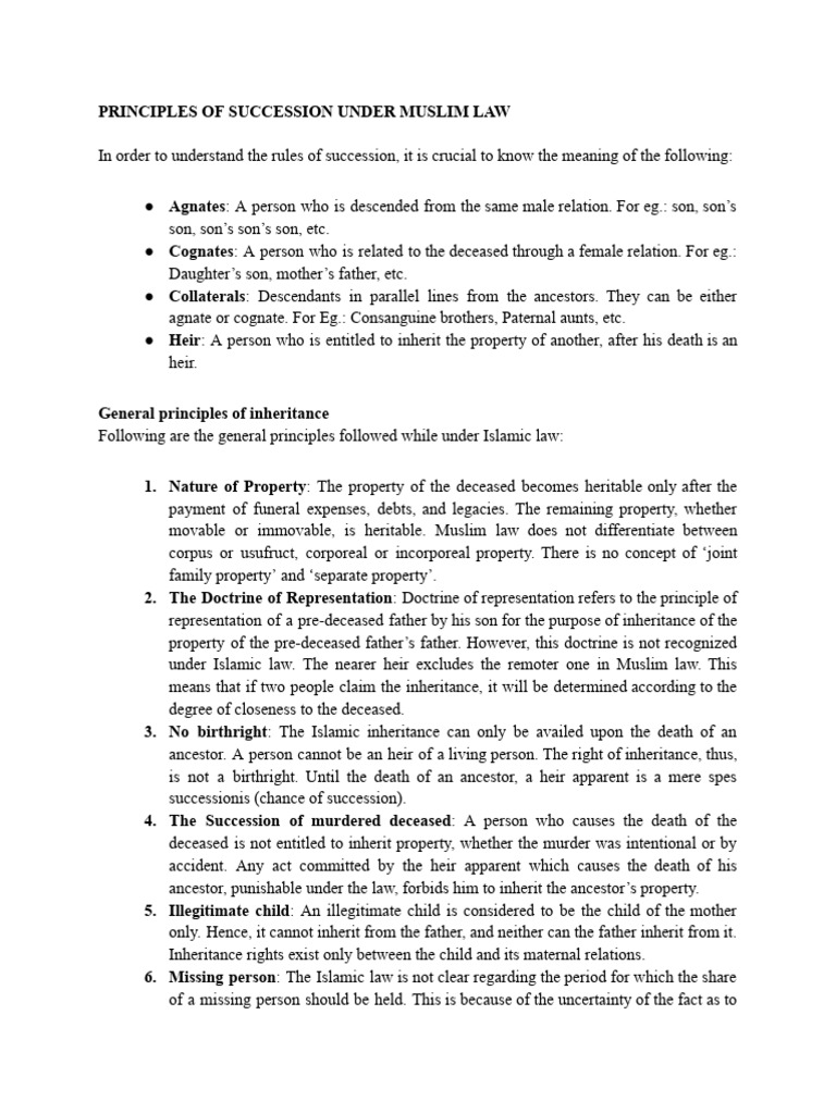 Principles of Succession Under Muslim Law | PDF | Inheritance | Kinship ...