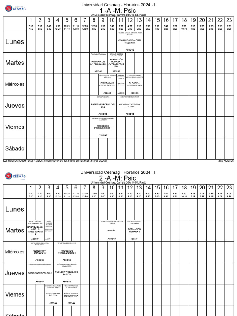 Horarios Psicología | PDF | Terapia de conducta cognitiva | Teorías ...