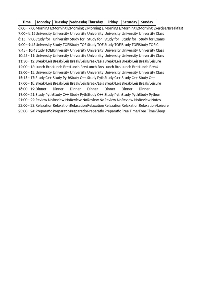 Weekly Study and Class Schedule | PDF