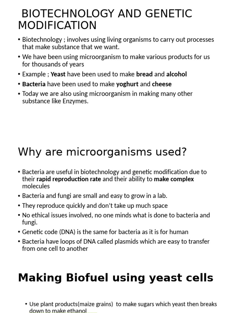 Biotechnology and Genetic Modification | PDF | Yeast | Biotechnology