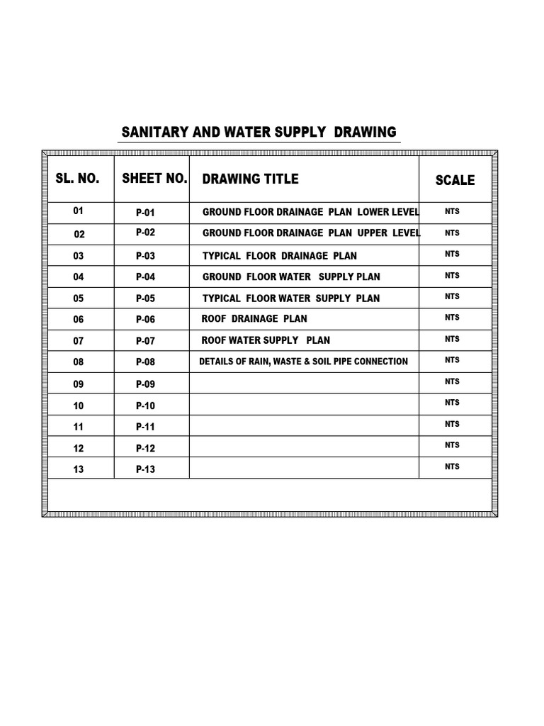 Plumbing Drawing Content Sheet | PDF