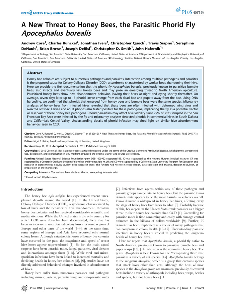 A New Threat To Honey Bees (The Parasitic Pheromones) | PDF | Bees ...