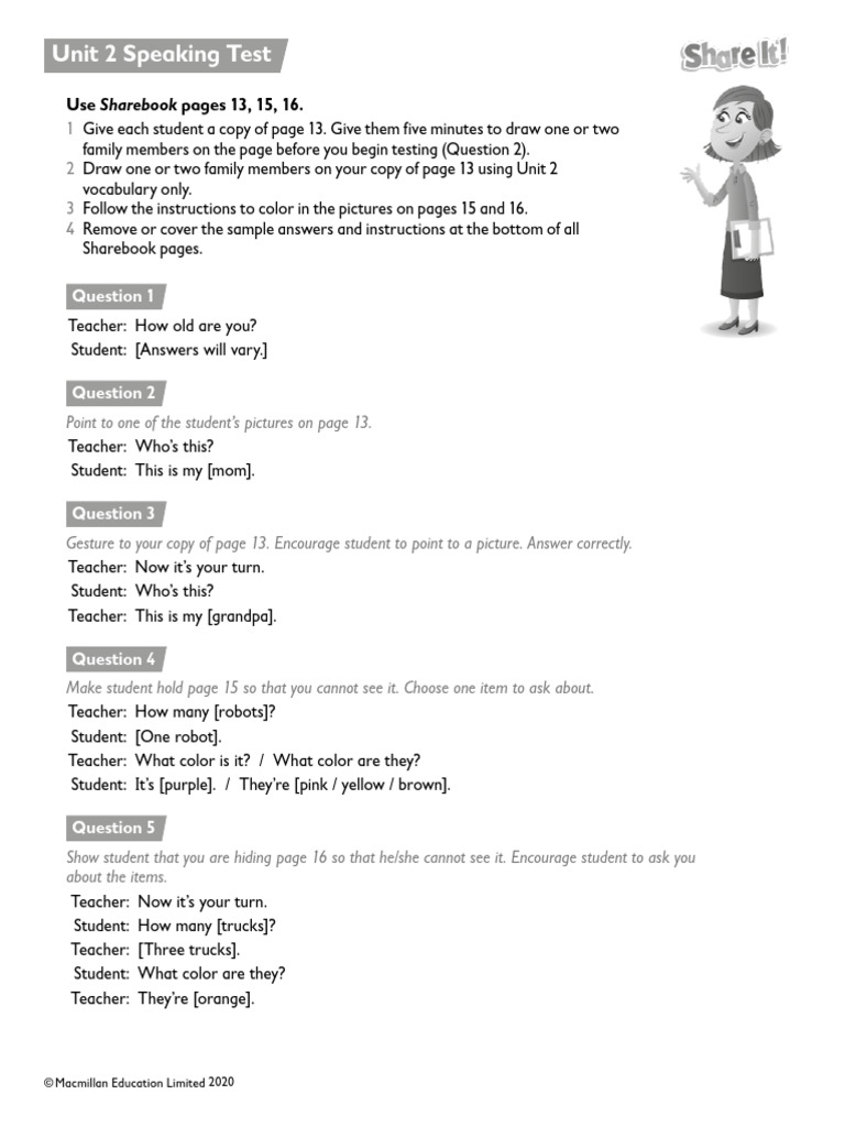 Unit 2 Speaking Test Instructions | PDF