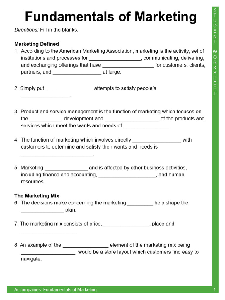 Fundamentals of Marketing Worksheet | PDF | Marketing | Private Sector