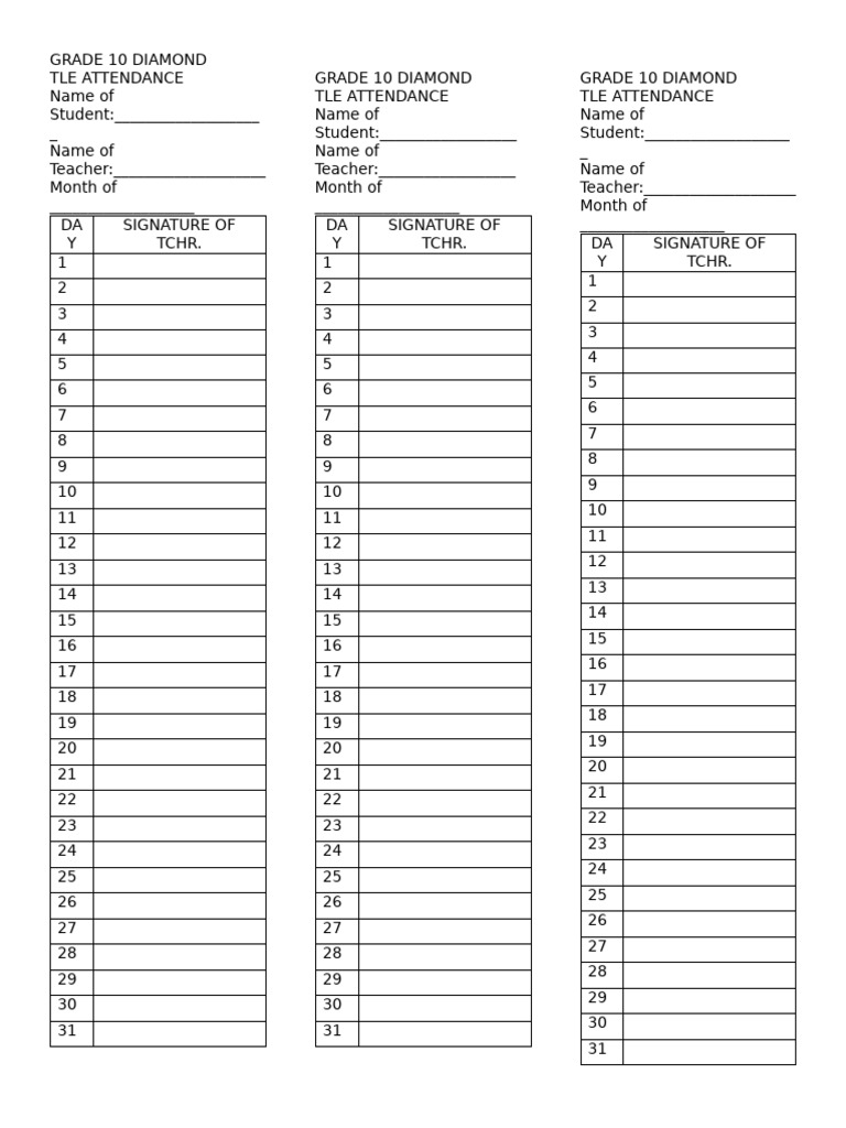 GRADE 10 DIAMOND Tle Attendance | PDF