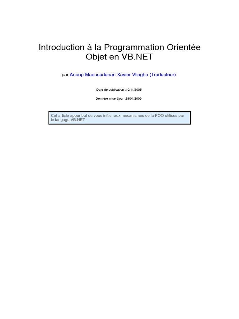 Introduction À La Programmation Orientée: Anoop Madusudanan Xavier ...