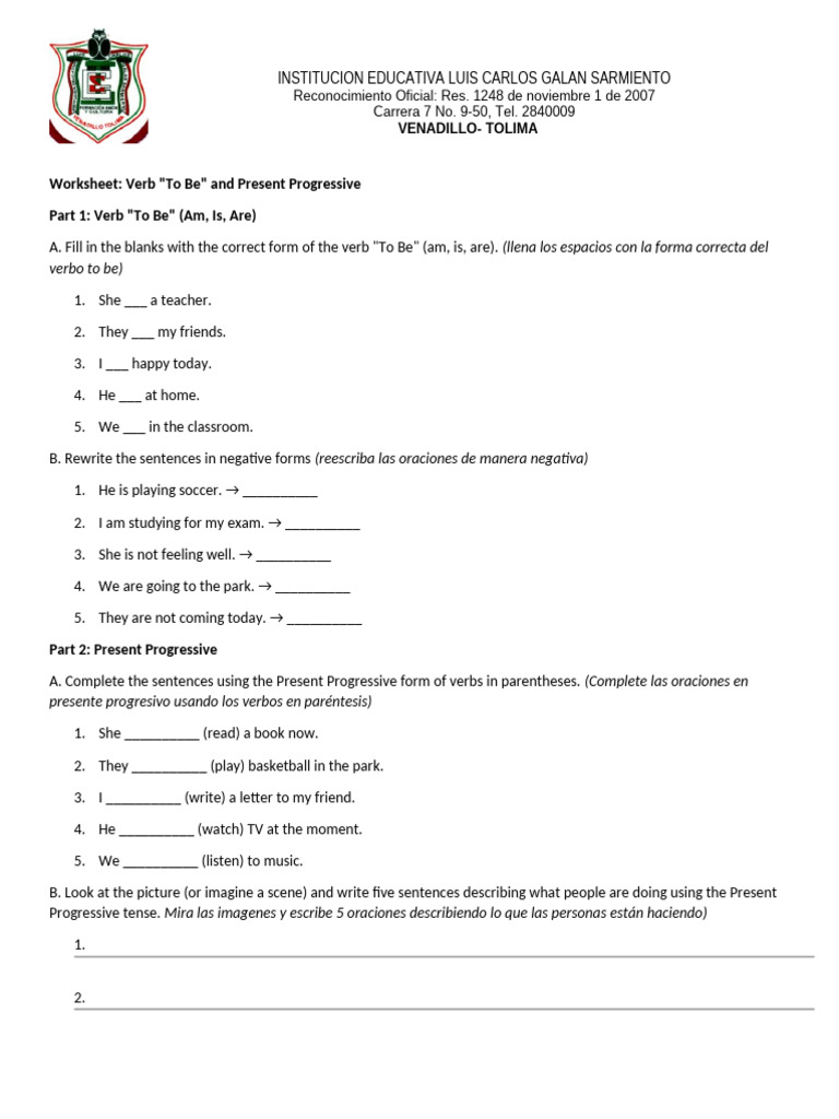 presente progressive and verb to be | PDF