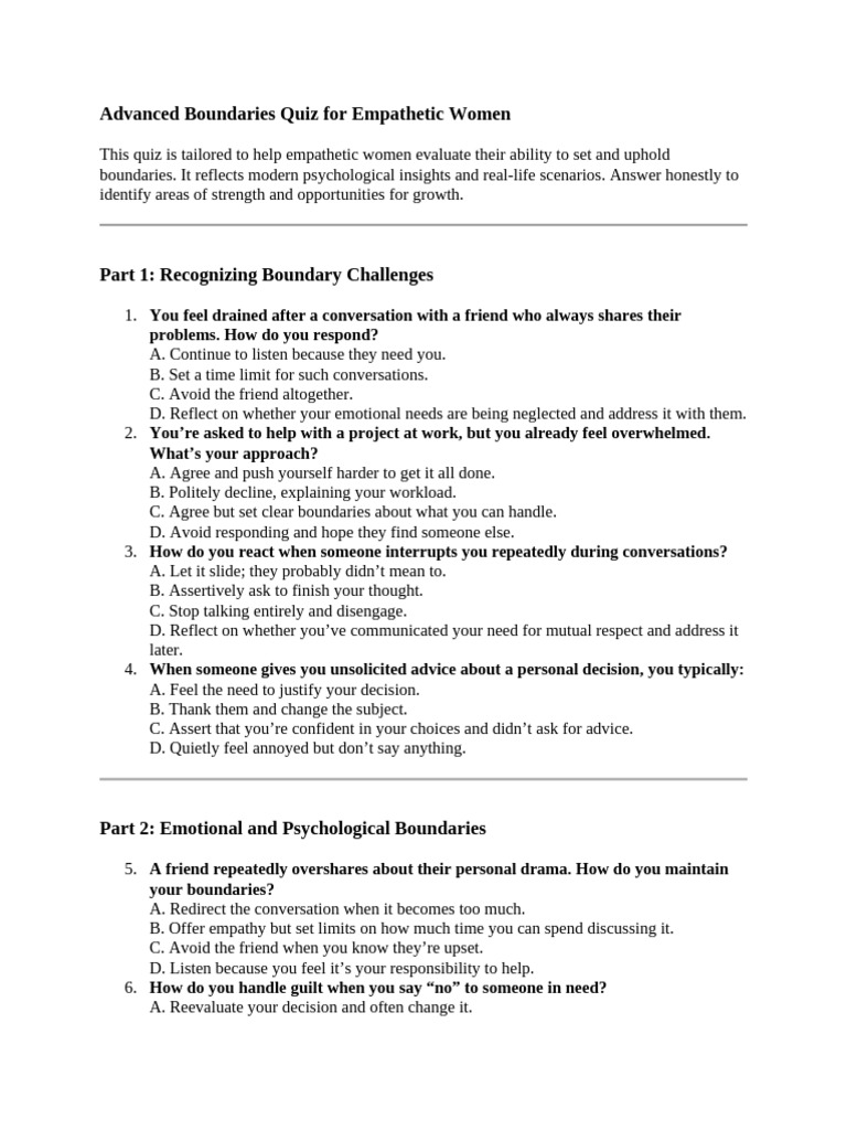 Advanced Boundaries Quiz For Empathetic Women - ChatGTP | PDF | Empathy ...