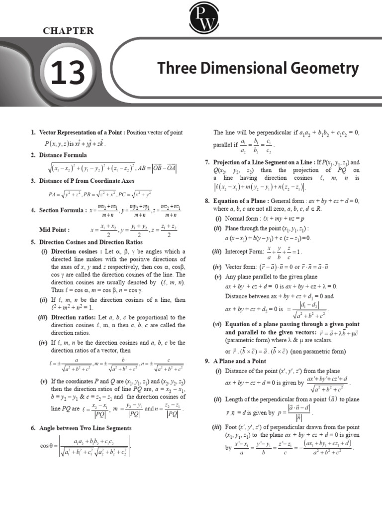 Three Dimensional Geometry Concepts | PDF | Linear Algebra | Elementary ...