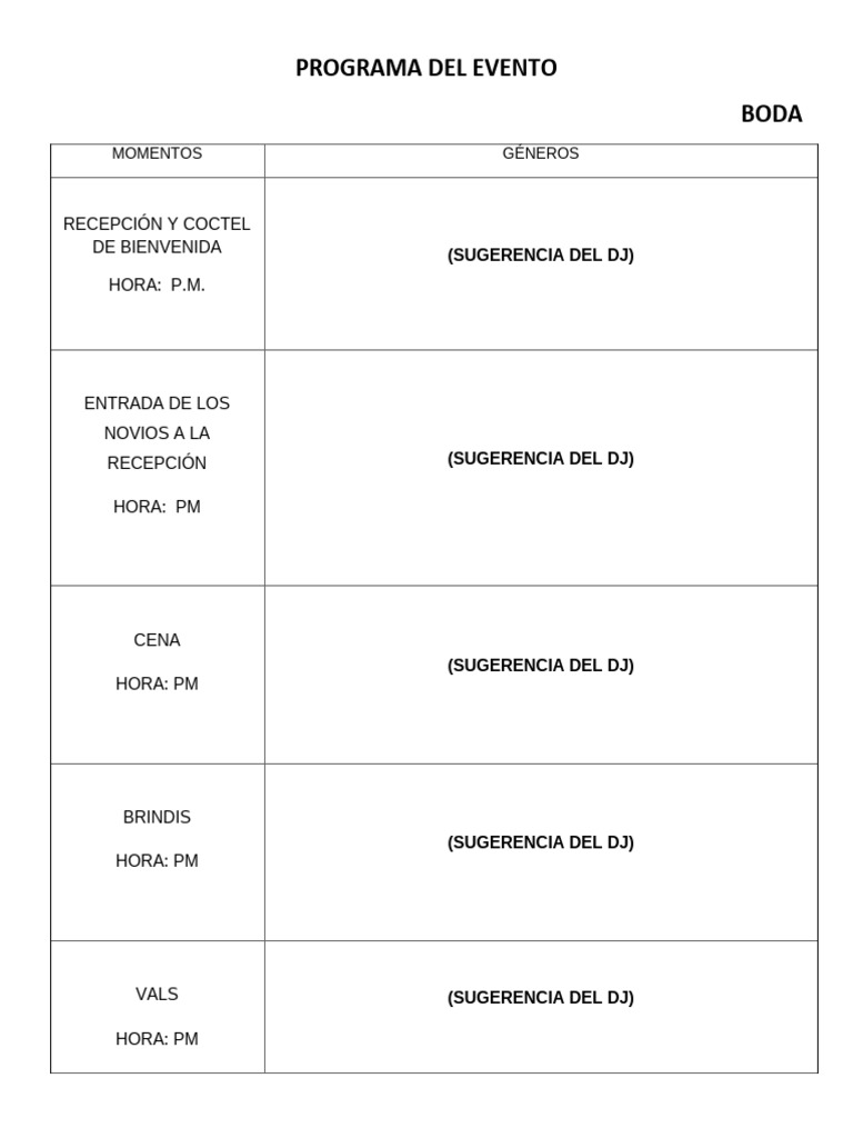 Programa Del Evento Boda | PDF