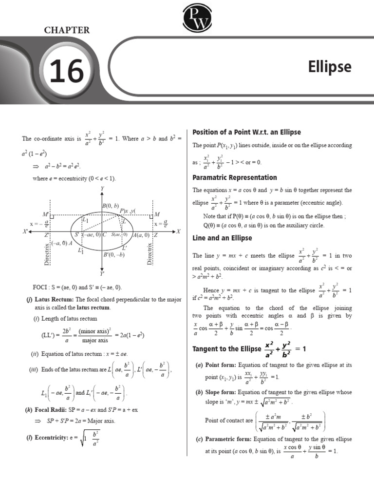 Ellipse - Short Notes | PDF | Ellipse | Perpendicular