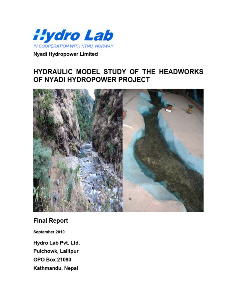 Hydraulic Model Study of The Headworks - Hydrolab - Nyadi Khola | PDF | Spillway | Flood