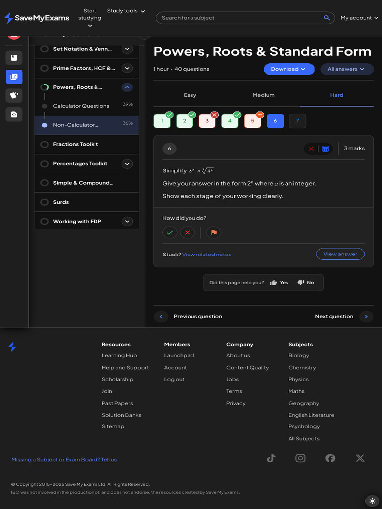 Powers, Roots & Standard Form Cambridge (CIE) IGCSE Maths Extended Exam Questions & Answers 2023 ...