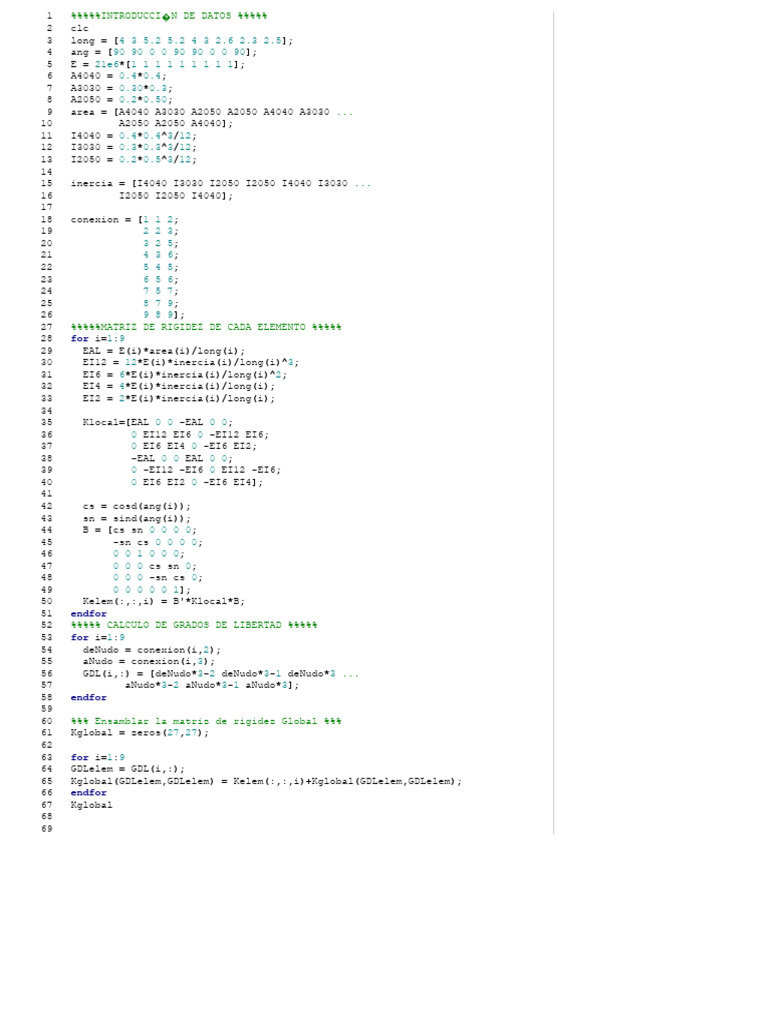 Matriz Rigidez (Octave) | PDF