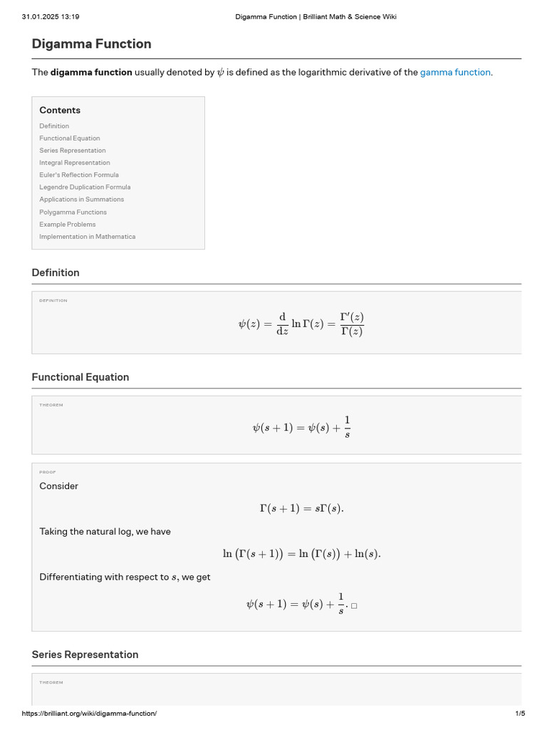 Digamma Function - Brilliant Math & Science Wiki | PDF | Mathematics ...